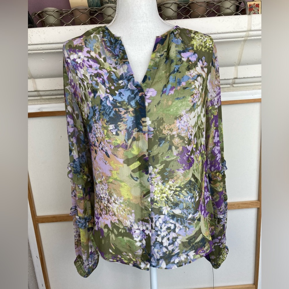 Whbm Sheer Chiffon Floral Blouse In Gorgeous Colors W… - Gem